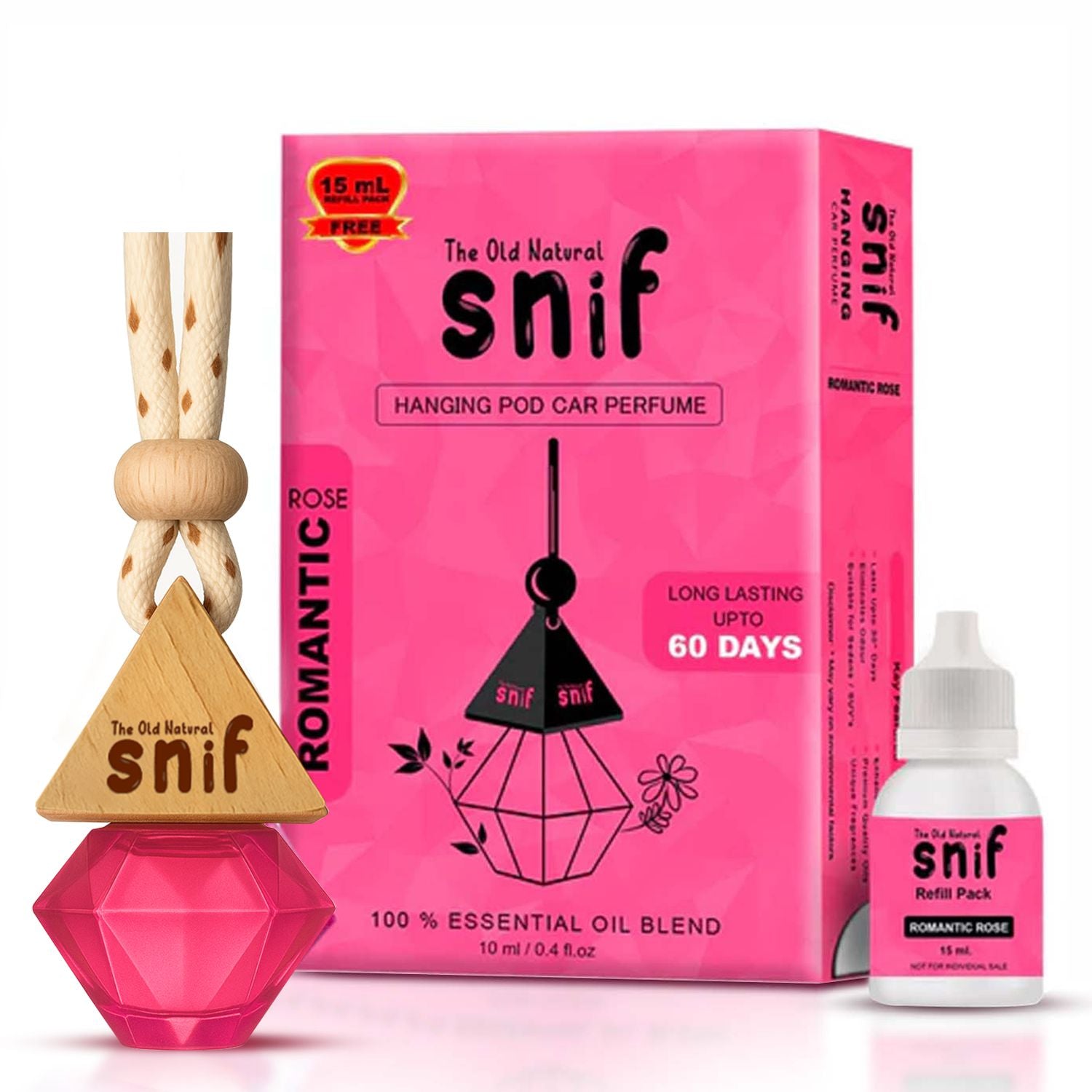 Snif Diamond Hanging Car Air Freshener with Refill Pack (Romantic Rose