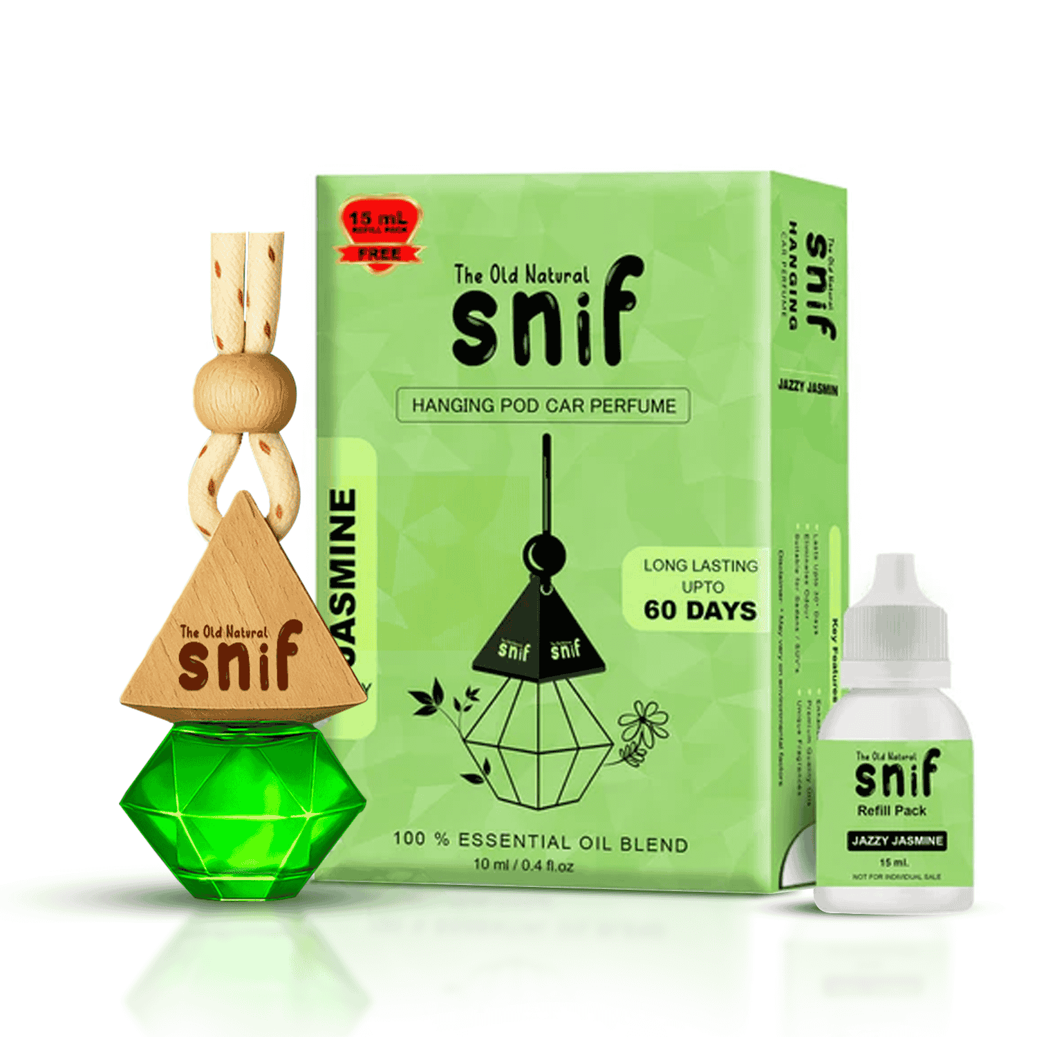 Snif Diamond Hanging Car Air Freshener with Refill Pack (Jazzy Jasmine