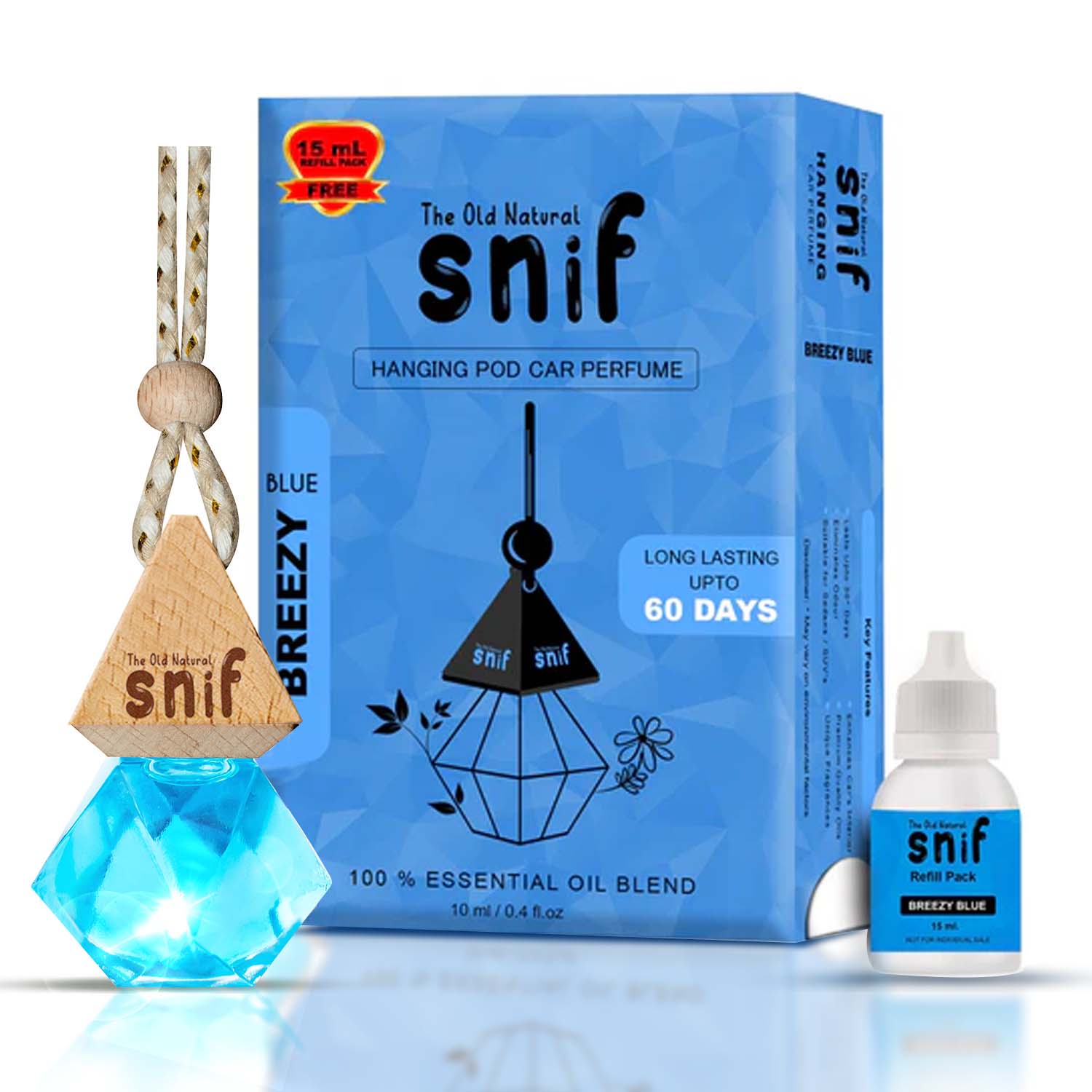 Snif Diamond Hanging Car Air Freshener with Refill Pack (Breezy Blue 1